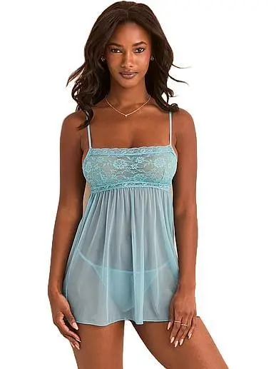 Victoria's Secret Lace Babydoll With Tanga Panty - Blue