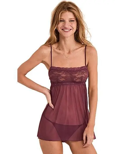 Victoria's Secret Lace Babydoll With Tanga Panty - Purple