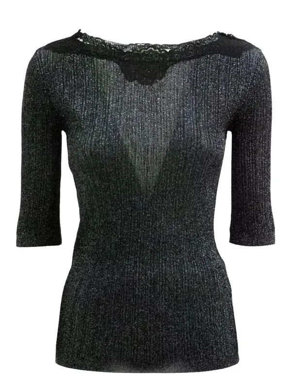 Valentino Garavani Lace Ribbed Knit Top - Black