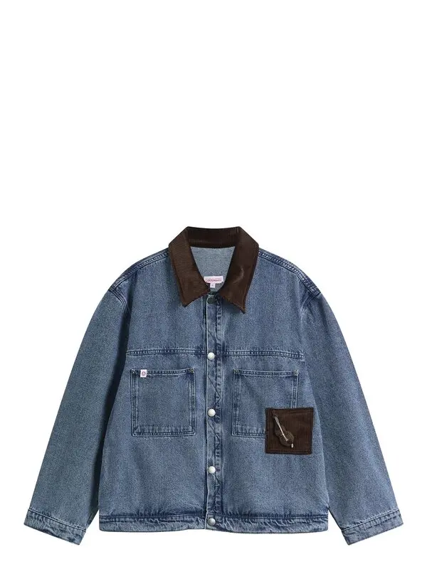 CHARLES JEFFREY Corduroy Collar Denim Jacket - Washed Denim