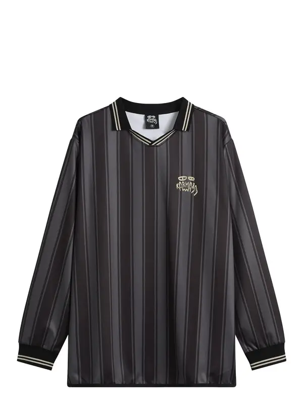 KARMA8A Stripe Long Sleeve Polo T-shirt - Brown