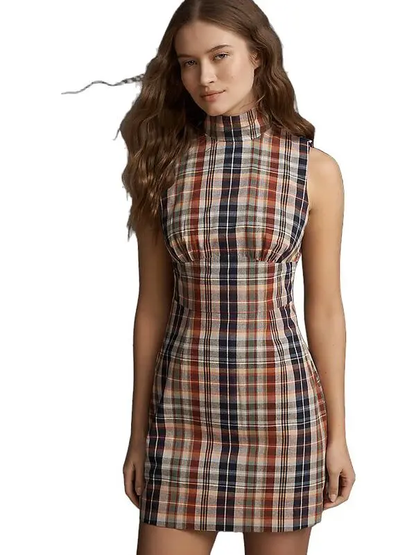 ROWING BLAZERS Plaid Mock-neck Sleeveless Dress - Classic Plaid