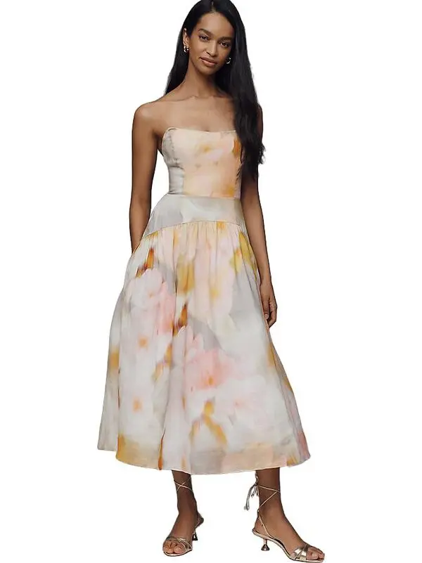 HOPE FOR FLOWERS BY TRACY REESE Strapless Linen Midi Dress - Multi Floral