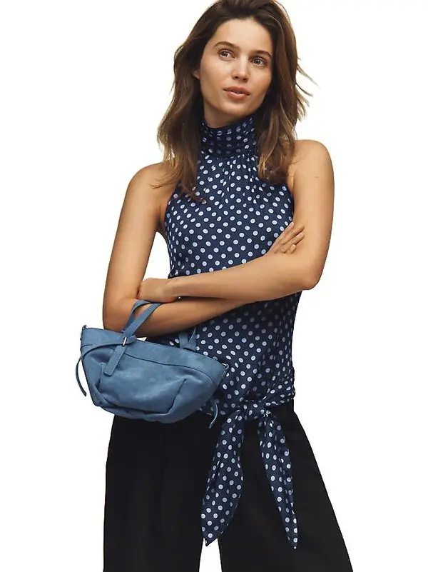 Maeve Silky Halter Tie Top - Blue Dot