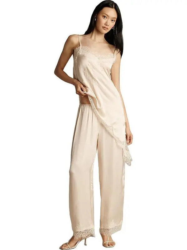 LYREBIRD Satin Lace-trim Wide-leg Pants - Chai