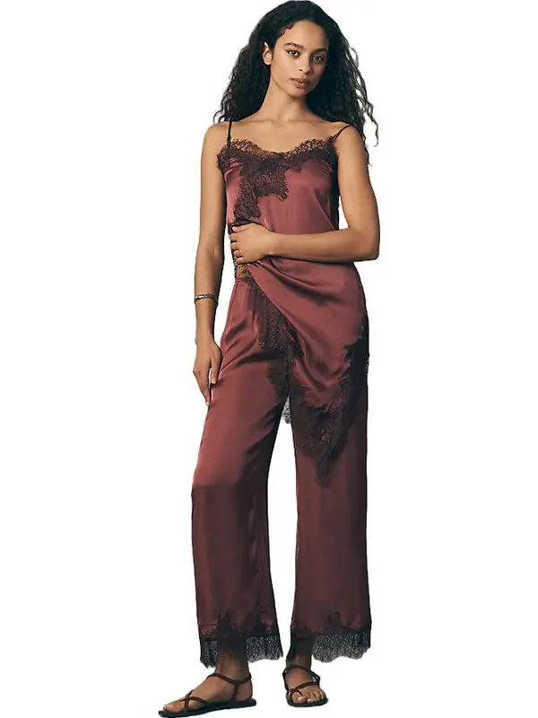 LYREBIRD Heirloom Lace Wide-leg Pants - Rouge
