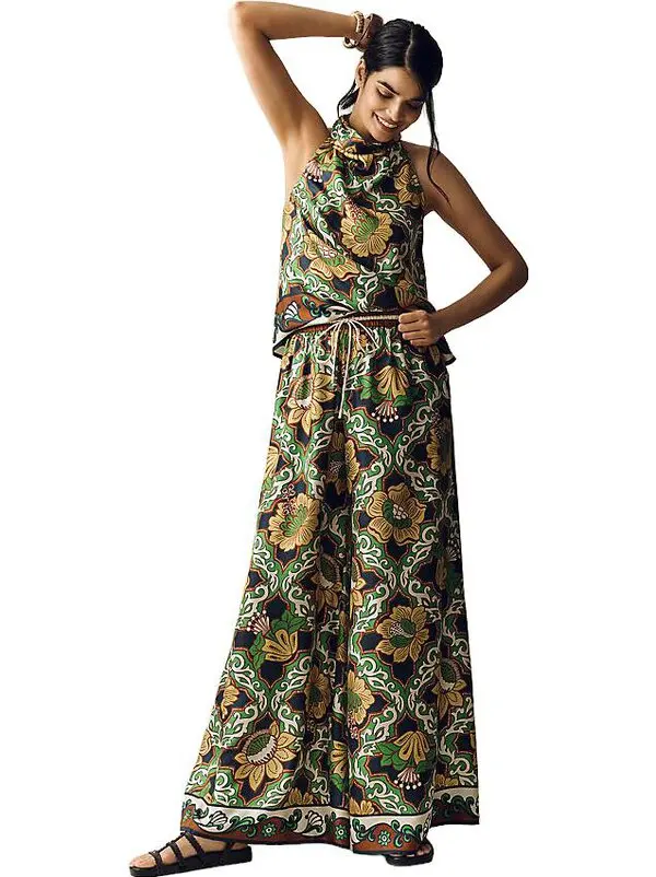 ALEMAIS Liana Silk Palazzo Pants - Green