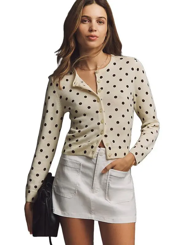 REFORMATION Bernadette Crop Cardigan Sweater - Brownie Dot