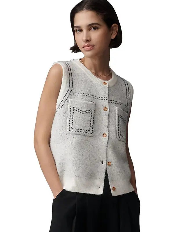 RAISONNEL Contrast-stitch Buttoned Sweater Vest - Ivory