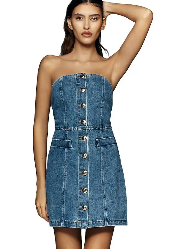 English Factory Strapless Denim Mini Dress - Medium Denim