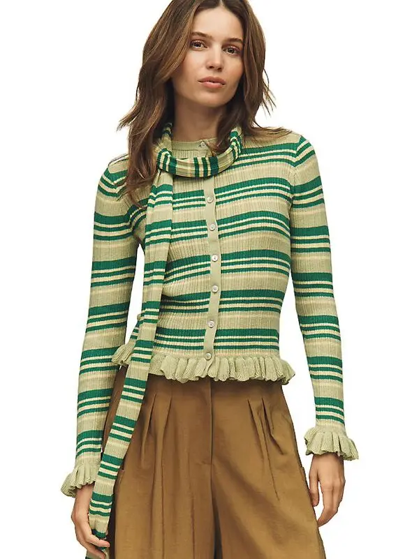 DAMSON MADDER Anelis Cotton Wool Scarf Cardigan - Green