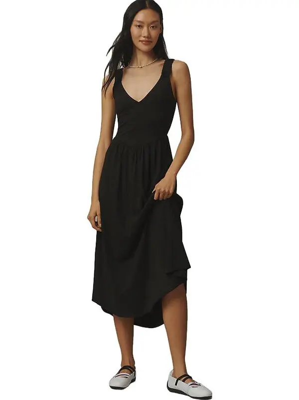 NATION LOS ANGELES Cele V-neck Midi Dress - Black