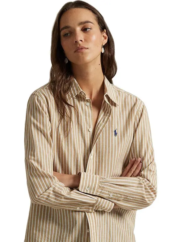 Ralph Lauren Classic Fit Striped Cotton-linen Shirt - Classic Camel/white