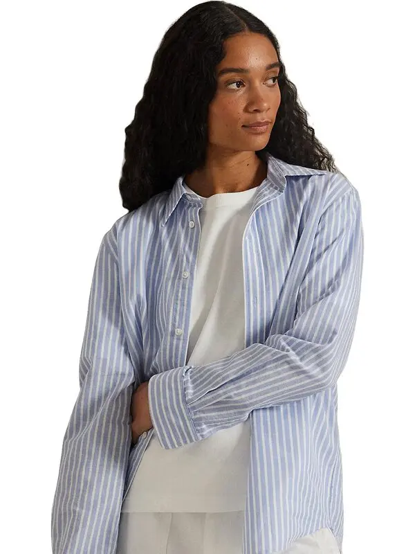 Ralph Lauren Classic Fit Striped Cotton-linen Shirt - Dress Shirt Blue/white