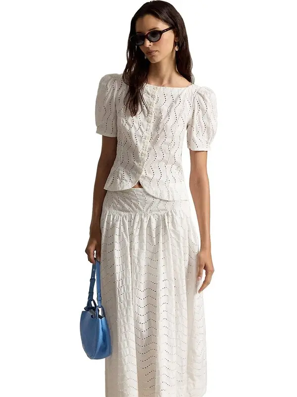 Ralph Lauren Cotton Eyelet Maxiskirt - White