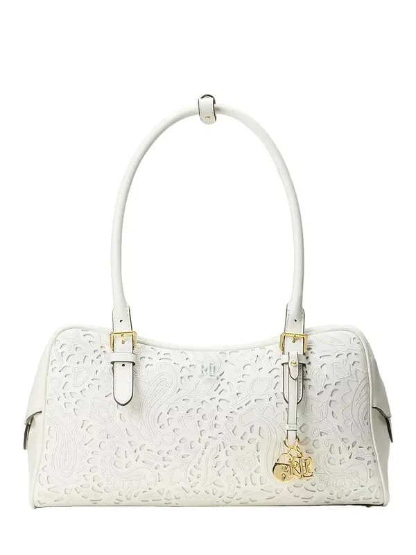 Ralph Lauren Perforated Nappa Leather Marcy Zip Satchel - White