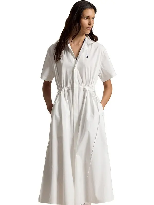 Ralph Lauren Cotton Drawcord Maxi Shirt Dress - White