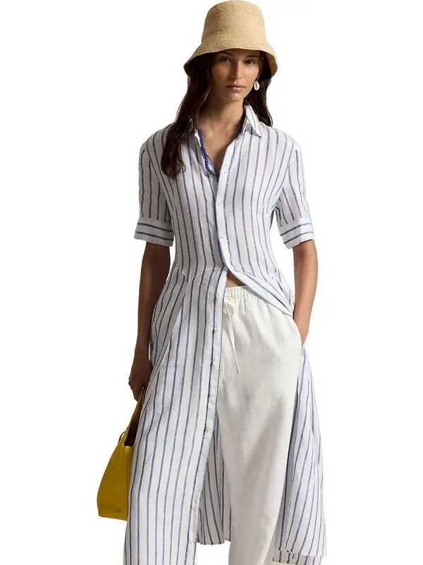 Ralph Lauren Striped Linen Shirtdress - Navy/white