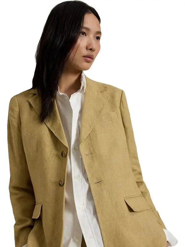 Ralph Lauren Single-breasted D茅lav茅 Linen Blazer - Classic Camel