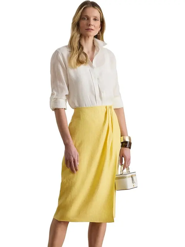 Ralph Lauren Linen Faux-wrap Pencil Skirt - Lemon Sorbet