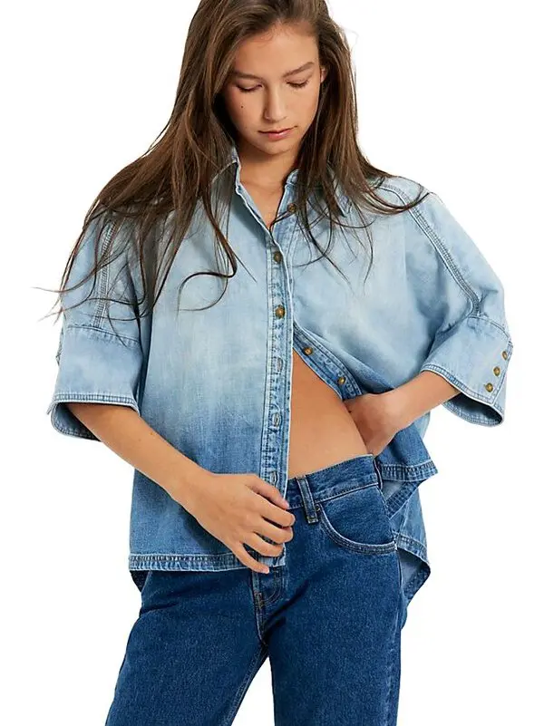 Free People We The Free Seaside Denim Button-down Top - Medium Vintage Blue