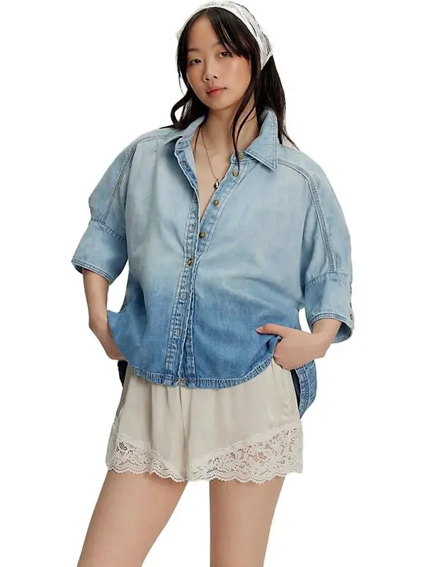 Free People We The Free Seaside Denim Button-down Top - Medium Vintage Blue