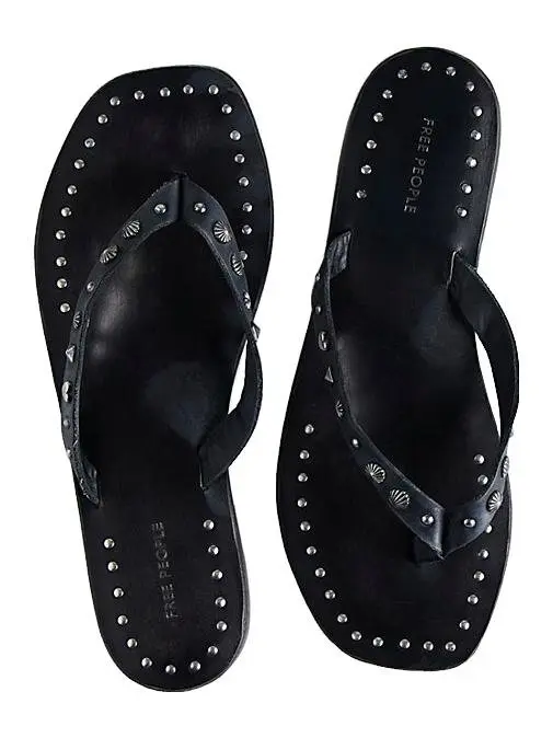 Free People Tide Flip Flops - Black Leather