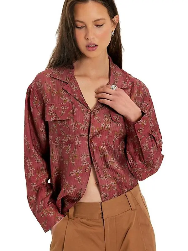FOUND Floral Camp Shirt - Dark Red