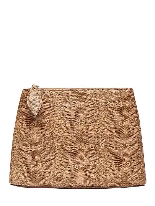 LIFFNER Lizard Zip Clutch - Beige
