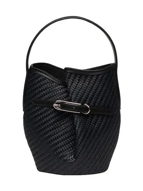 LIFFNER Belted Raffia Mini Bucket Bag - Black