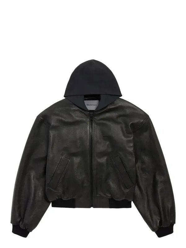 Balenciaga Patched Hooded Lambskin Jacket - Black