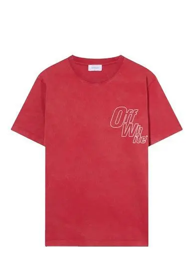 Off-White Off Off Outline Arrow Logo Tee Shirtin - Coral Red/white