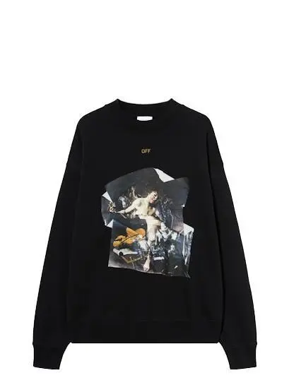 Off-White Cupid Paper Skate Crewneck Sweatshirt - Black/ocher Yellow