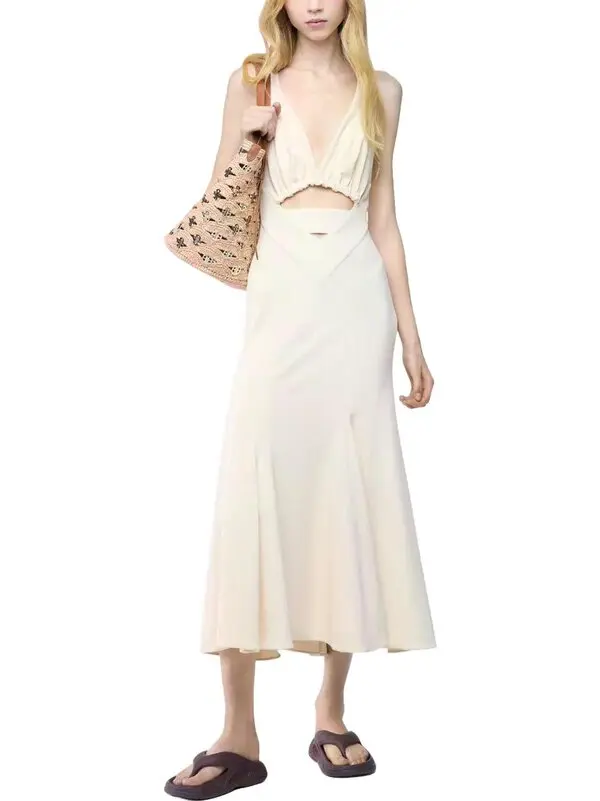 Rabanne Crossed Straps Midi Cut-out Dress - Neutrals