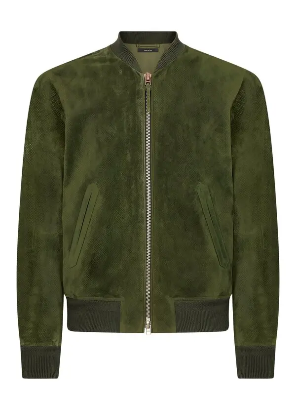 TOM FORD Leather Perforated Bomber Jacket - Green