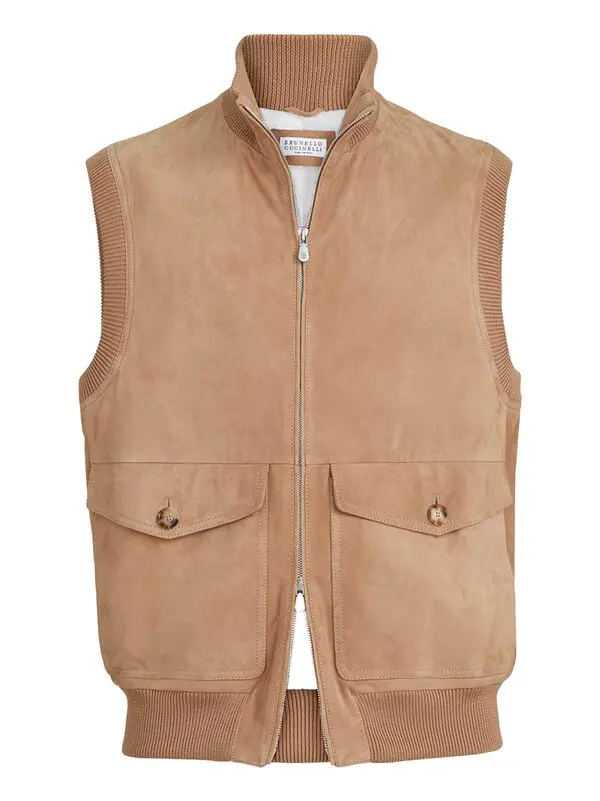 Brunello Cucinelli Suede Padded Gilet - Beige