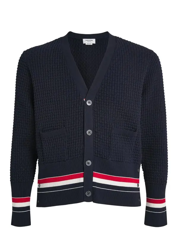 Thom Browne Cotton Ripple-stitch Cardigan - Navy