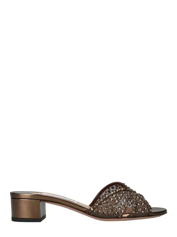 AQUAZZURA Crystal Love Mules - Brown