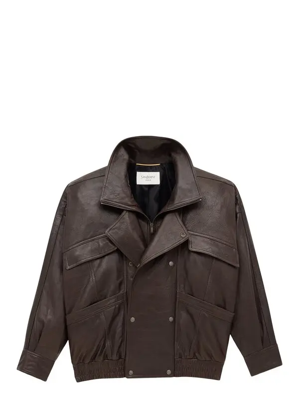 Saint Laurent Leather Bomber Jacket - Brown