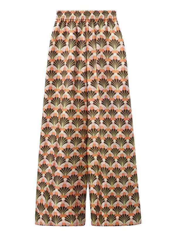 La DoubleJ Printed Silk Twill Palazzo Pants - Brown