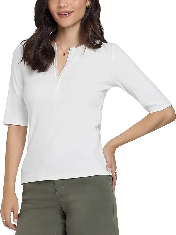 NYDJ Ribbed Elbow Sleeved Henley Top - Optic White