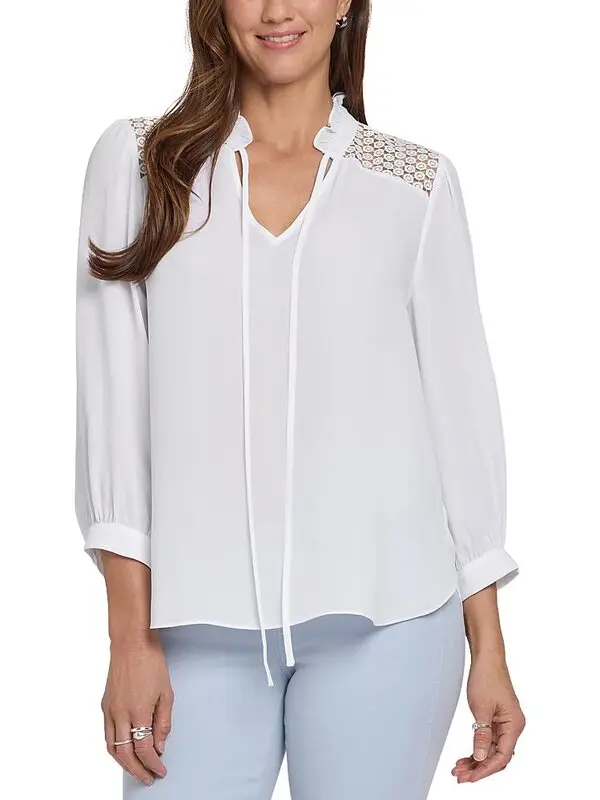NYDJ Lorelei Lace Yoke Blouse - Optic White