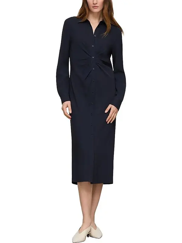 Lafayette 148 New York Long Sleeve Button Front Shirt Dress - Ink