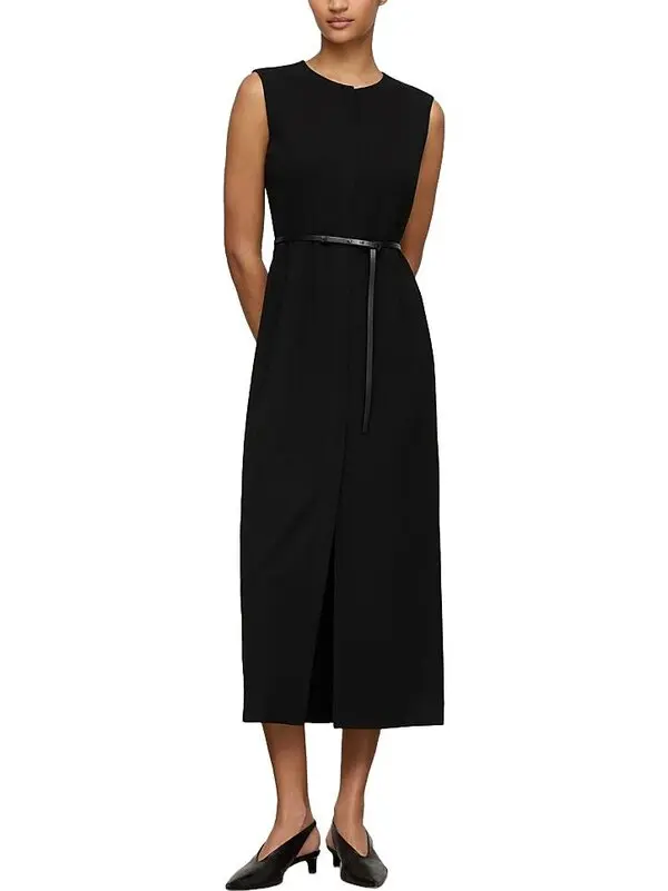 Lafayette 148 New York Sleeveless Midi Dress With Belt - Black
