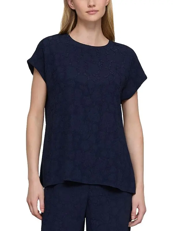 Lafayette 148 New York Short Sleeve Round Neck Blouse - Ink