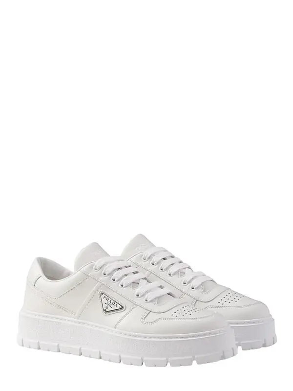 Prada Leather Lace-up Sneakers With Logo Detail - White