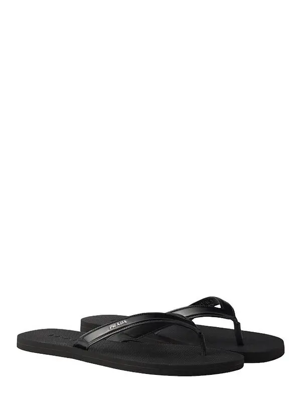 Prada Brushed Leather Flip-flops - Black