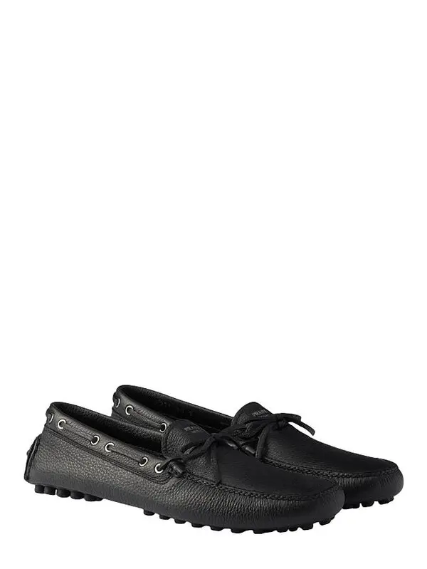 Prada Leather Driving Shoes With Tie Fastening - Black