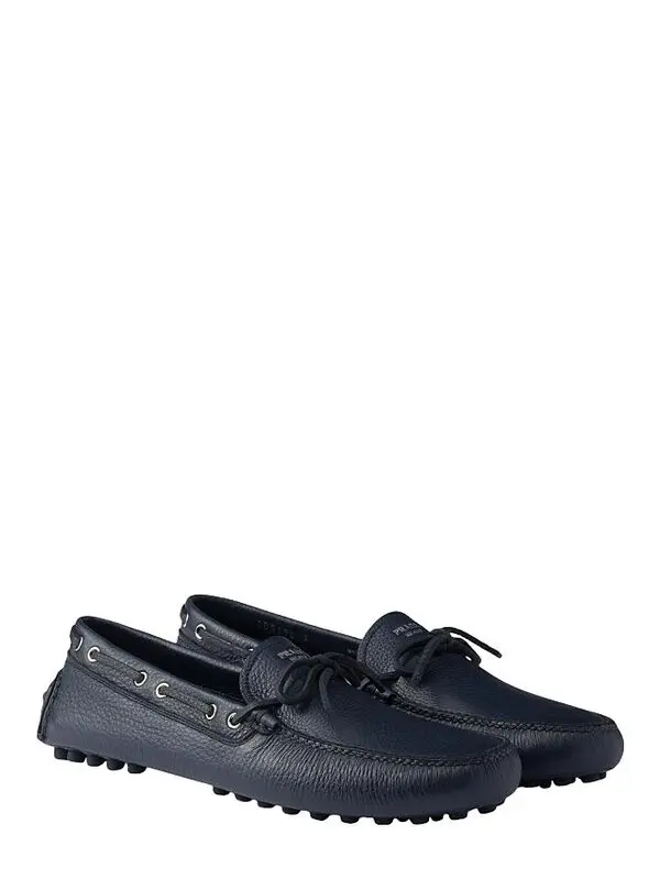 Prada Leather Driving Shoes With Tie Fastening - Blue