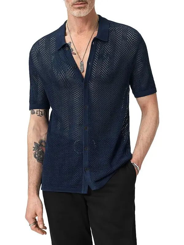 John Varvatos Ginsberg Herringbone Knit Short Sleeve Shirt - Deep Blue